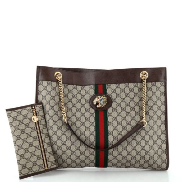 Gucci | Bags | Gucci Rajah Tote In Coated Signature Canvas Double Chain ...